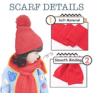 Kids Winter Hat Scarf Mittens Set Toddler Knitted Beanie Girls Fleece Children Neck Warmer Boys Warm Gloves 2-7 Years (Red)