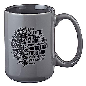 Christian Art Gifts Men's Coffee Cup w/Scripture, Be Strong & Courageous, Gray, 14oz