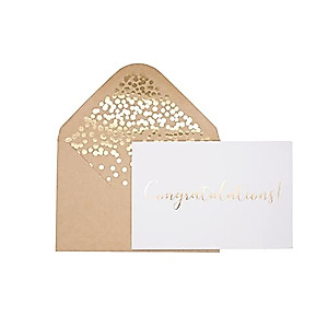 50 Pack Congratulations Card – Elegant Greeting Cards With ‘’Congratulations’’ Embossed In Gold Foil Letters – For Engagement, Graduation, Wedding - 52 Kraft Envelopes Included - 4" x 6" - White