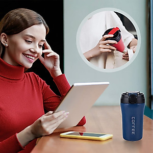 14 oz Travel Coffee Mug, 2 Pack Vacuum Insulated Coffee Travel Mug Spill Proof with Lid and Straw, Stainless Steel Reusable Coffee Tumbler for Hot and Cold Drinks, Gift for Men and Women(Red Blue)