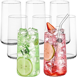 Claplante 18 oz Water Juice Drinking Glasses with Straws, Set of 8 Highball Glasses, Durable Drinkware Cups for Cocktails, Juice, Beer, Wine, Special Edition Glassware Set, Avant-Garde Collection