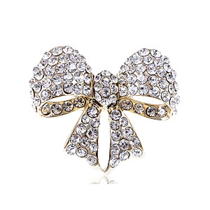 Alilang Golden Tone Shine Clear Crystal Rhinestones Bow Knot Statement Adjustable Ring