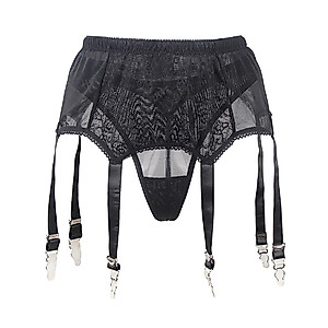 ohmydear Plus Size High Waisted Garter Belt for Women Mesh Lace Suspender Belt with 6 Straps Metal Clip for Stocking