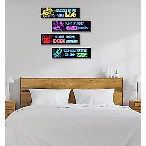 SHLINCO Neon Gaming Wall ArtDecor Set of 4 - Game Themed Art Print Room Wall Decoration, Gamer Room Decor for Kids, Boys, Neon Gaming Wall Decor for Playroom and Game Room