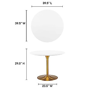 Modway Pursuit 40" Round Mid-Century Modern Pedestal Dining Table in White Gold