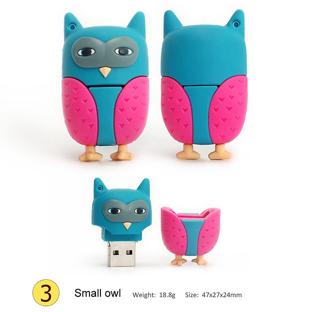 LEIZHAN 5X8GB Cute Animals USB Flash Drive with Chain Bee Fox Owls Penguin Pen Drive Gifts for School Kids and Students Valentine's Day Gift (Pack of 5 Animals)