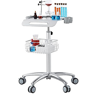 VEVOR Medical Cart, Salon Cart with Wheels, Mobile Trolley Cart 26.77"-42.91" Height Adjustable, Metal Salon Stations for Hair Stylist, Rolling Desktop Lab Cart for Clinic, Beauty and Salon