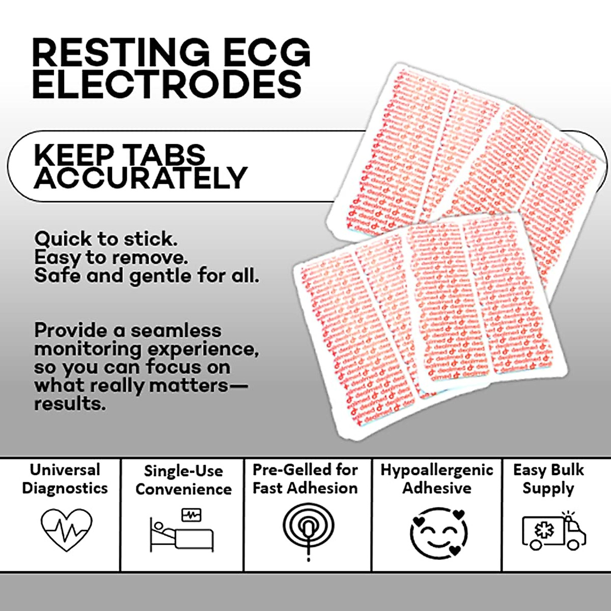 Dealmed Resting ECG Electrodes - Single Use Pads with Self Adhesive Stickers for Electrocardiogram & EKG Heart Monitoring Machines for Hospital, EMS & Medical Screening (1,000 Count)