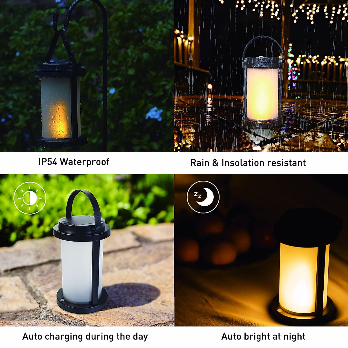 AURAXY LED Rechargeable Decorative Solar Outdoor Flame Flickering Lantern IP54 Waterproof Hanging Outside Battery Powered Decorations Lanterns Use for Porch Backyard Garden Table Patio Deck,etc(1PACK)