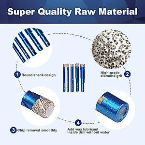 Dry Diamond Drill Bit Set,BRSCHNITT 5pcs 6 6 8 10 12 mm Diamond Hole Saw Core Drill Bit with Round Shank for Porcelain Tile Ceramic Stone Granite Marble,Dry Drilling Diamond Core Drill Bit Kit