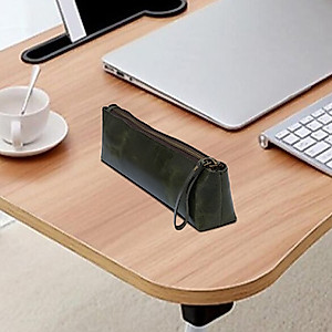 Leather Pencil Pouch, Make-up Brush Pouch, Leather Pencil Case, Zippered Pouch for Make-up essentials, Pen Case, Pen & Marker Case, Pencil Case For Students & School (Forest Green)