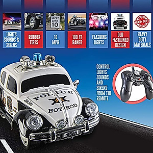 Top Race Remote Control Police Car, with Lights and Sirens | RC Police Car for Kids | Easy to Control, Rubber Tires, Heavy Duty Old Fashioned Style