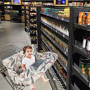 Shopping Cart Cover for Baby, 2 in 1 High Chair Cover for Restaurant seat & Grocery Cart Cover for Babies, Thick Padded with Clear Phone Pouch, Machine Washable, Leaves