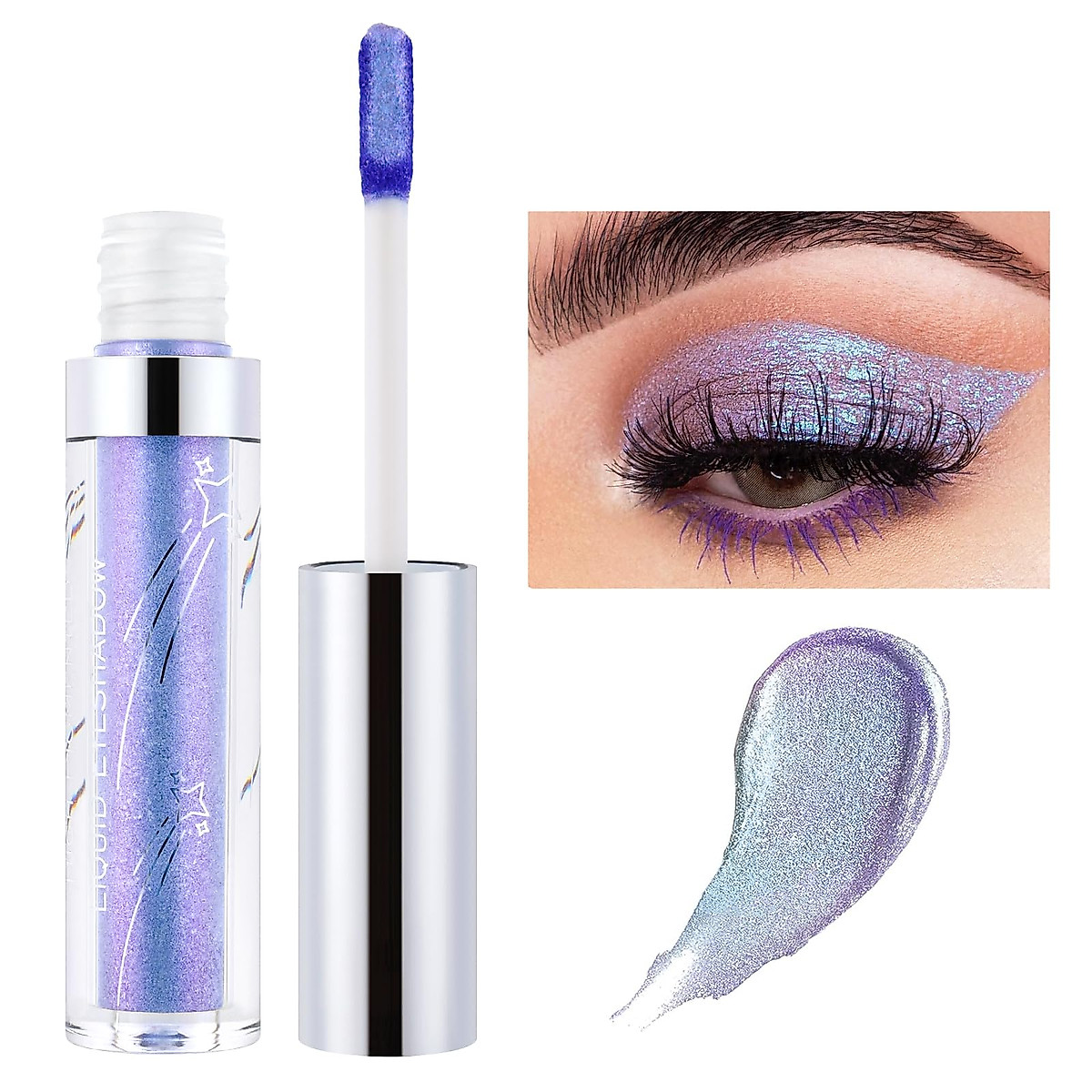 Hotiary Shimmer Glitter Liquid Eyeshadow Metallic Pigments Makeup Metals Gloss for Eyes Eyeliners Sparkling Eye Shadow Set Gift Shiny Pen Eyeliner Kit (Multichrome Purple)