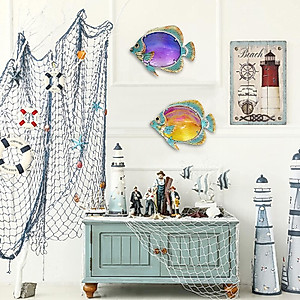 LIFFY Metal Fish Wall Decor 2Pack Handmade Glass & Metal Fish Wall Art for Living Room Bedroom Bathroom Pool Pretty Gift Idea Make Your Home Unique