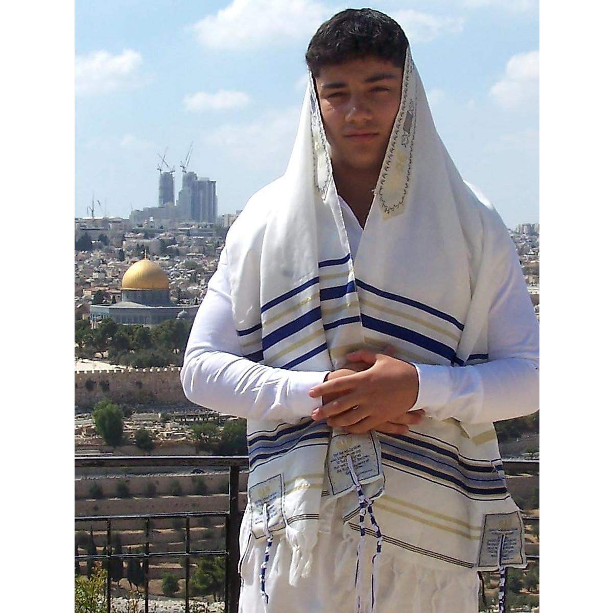 Holy Land Market New Covenant Prayer Shawl with Bag, Card & Tallit Brochure, Soft Fabric, 72x22 Inches for Women and Men