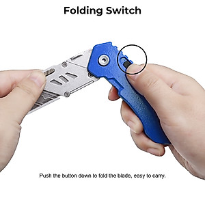 DIYSELF 3 Pack Box Cutters for Work, Folding Utility Knife, Razor Knife Utility Folding, Extra 30 SK5 Steel Blades Included, Box Knife for Work, Folding Box Cutter, Box Opener for Packages (3 Blue)