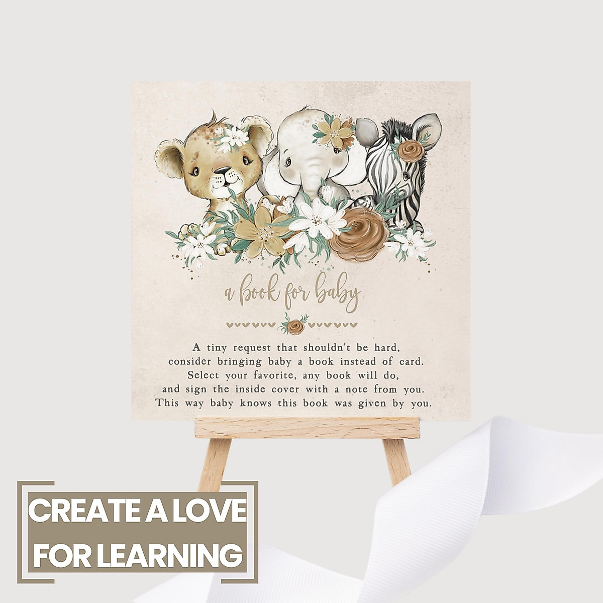 Flora Safari Books for Baby Shower Cards - 25 Pack - Cute Invitation Inserts for Girls - Bring a Book Instead of Cards Poem - Storybook Theme Ideas