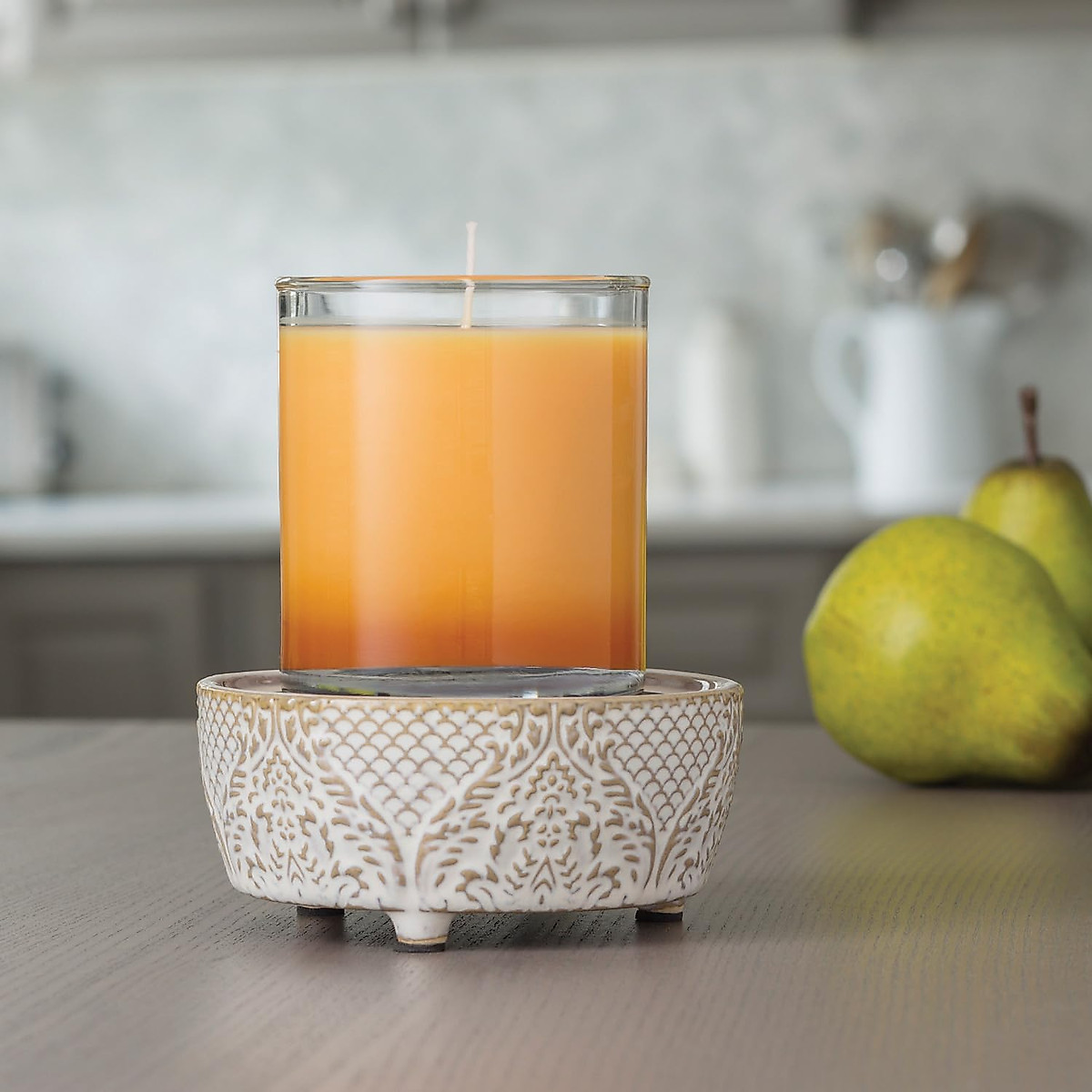 CANDLE WARMERS ETC 2-in-1 Candle and Fragrance Warmer for Warming Scented Candles or Wax Melts and Tarts with to Freshen Room, Vintage White Lace