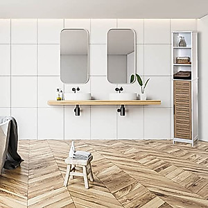 EVIDECO Bathroom Linen Tower Cabinet Stockholm 1 Door 5 Shelves Wood Oak-Colored