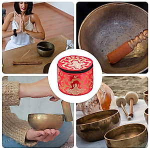 Tibetan Singing Bowl Bag Zipper Buddhist Meditation Bowl Tote Holder Portable Travel Outdoor Chanting Bowl Storage Case 12X9.5CM (Random Color)