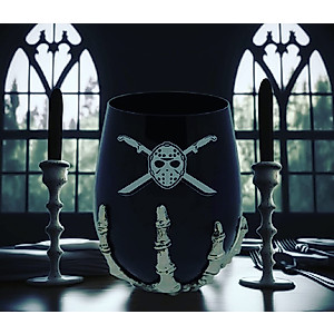 Etchpress Halloween Wine Glass, Serial Killer Gifts, Jason Hockey Mask Black Engraved Wine Glass