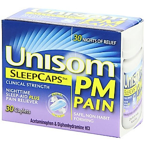 Unisom PM Pain Nighttime Sleep-aid + Pain Reliever, Acetaminophen & Diphenhydramine HCI, 30 Caplets, 50mg
