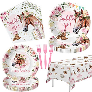 HIPVVILD Cowgirl Party Decorations Tableware - Western Horse Birthday Party Supplies For Girl, Plate, Napkin, Fork, Tablecloth, Wild West Cowgirl Birthday Baby Shower Decorations Dinnerware | Serve 24