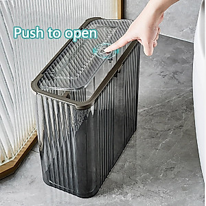 Aiabaleaft Transparent Trash Can Bathroom Trash Cans with Lids Plastic Slim Waste Basket with Press Top Lid 3.9 Gallon/15L Clear Garbage Can for Bathroom, Bedroom,Office (Transparently Green)