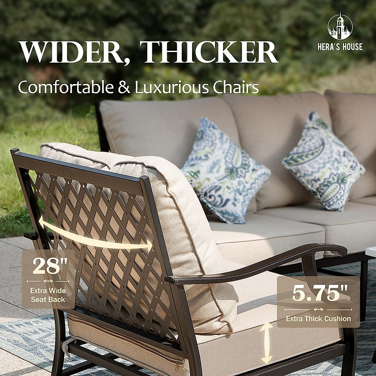 HERA'S HOUSE 7 Piece Patio Furniture Set, 2 x Rocking Chair, 2 x Fixed Chair, 2 x Ottoman, 1 x 3-Seat Sofa, All Cushioned 9 Seats Outdoor Conversation Set for Lawn Garden Backyard