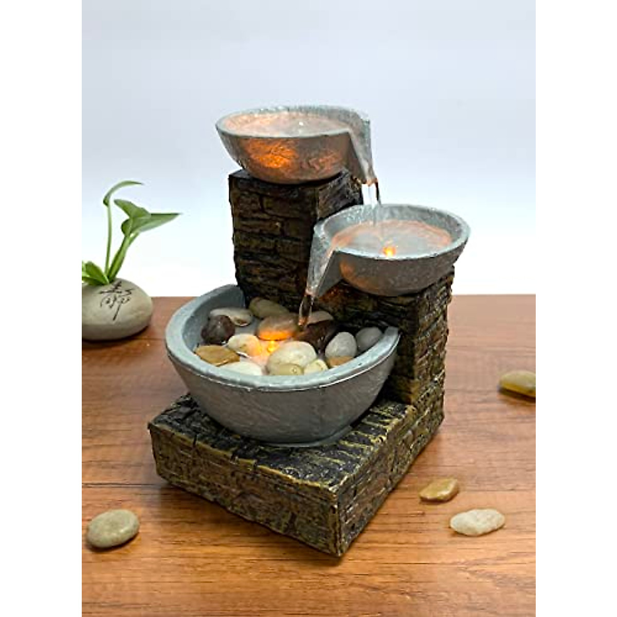 Nature's Mark Cascading Bowl and Brick LED Fountain (Adapter Included Free)