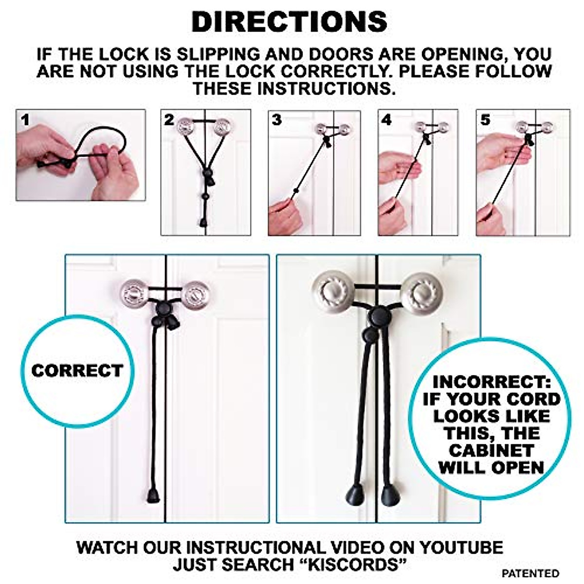 Kiscords Baby Safety Cabinet Locks for Knobs Child Safety Cabinet Latches for Home Safety Strap for Baby Proofing Cabinets Kitchen Door RV No Drill No Screw No Adhesive (Black)