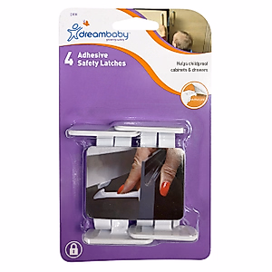 Dreambaby Adhesive Safety Latches for Drawers & Cabinets, White, 4 Count