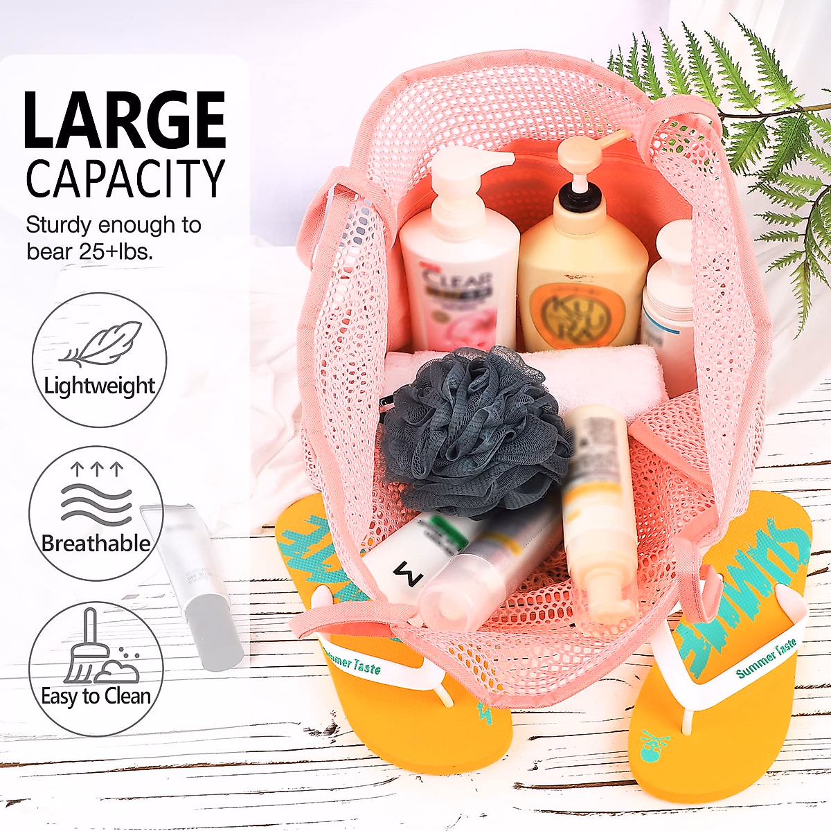 Ayieyill Mesh Beach Tote Large Bag Womens Shoulder Handbag with Multiple Pockets for Women Family Beach Pool Swimming Travel Vacation (M/Pink)