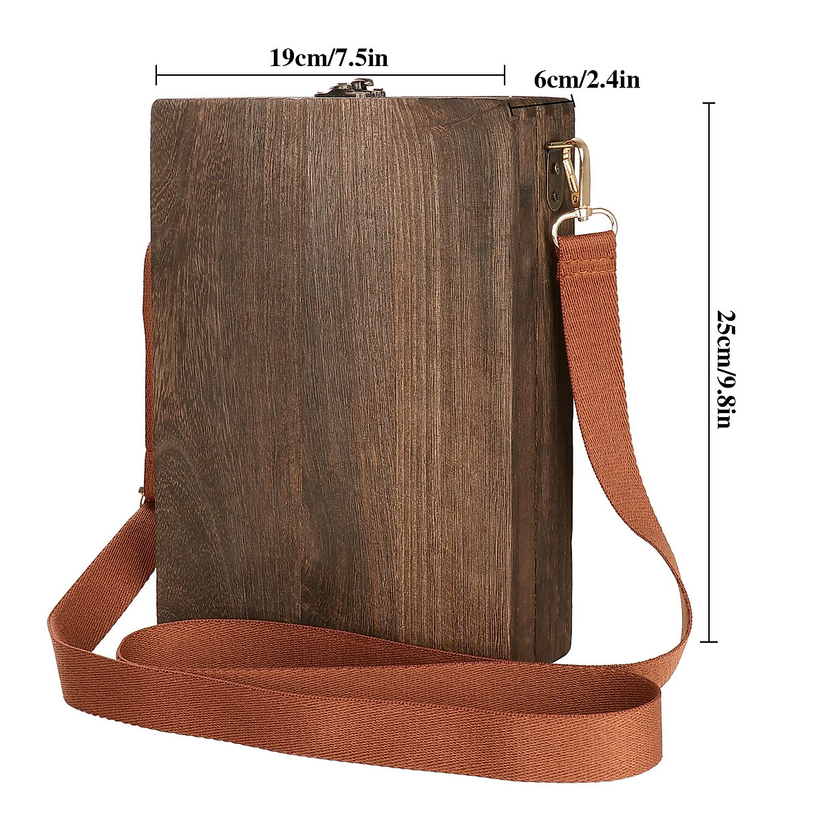 Garhelper Writers Messenger Wood Box,Multi-Function Artist Tool & Brush Storage Box,Retro Walnut Wooden Craft Portable Crossbody Postman Bag with Locking Clasp for creatives architects,Sketcher,Writer