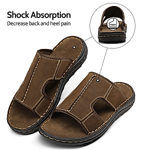 Jousen Sandals for Men Leather Slip on Mens Sandals Outdoor Men's Beach Slide Slippers(AMY2005A Dark Brown 12)