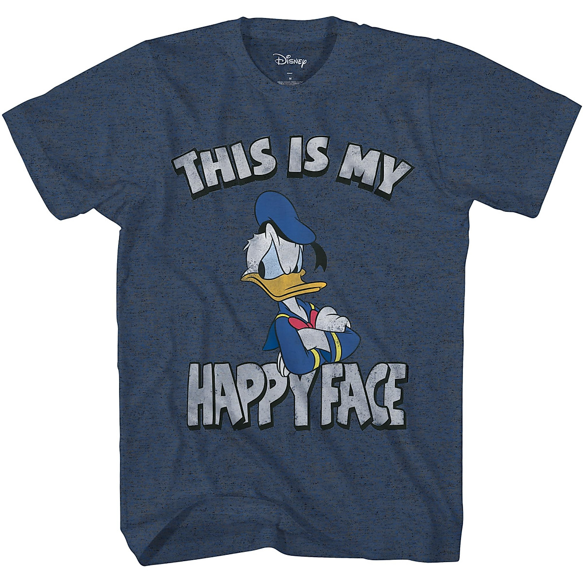 Disney Donald Duck Angry Grumpy This is My Happy Face T-Shirt(Indigo Heather Black,Large)