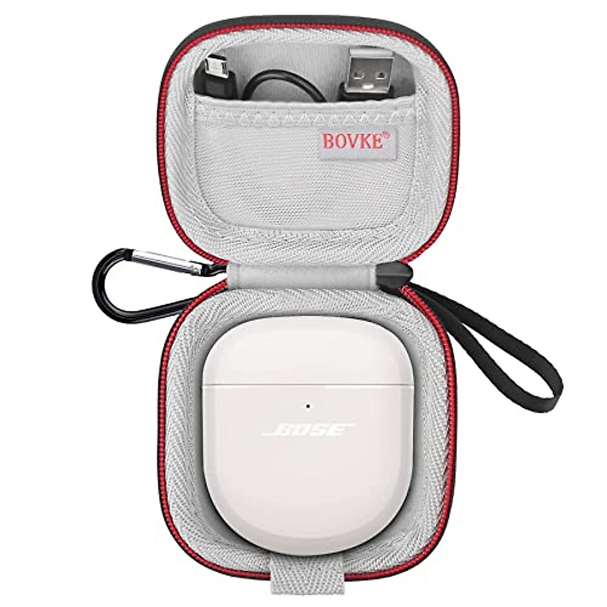 BOVKE Carrying Case for Bose QuietComfort Earbuds II/Bose QC Earbuds 2 Wireless Noise Cancelling in-Ear Headphones, Extra Mesh Pocket for Cables and Eartips, Black (Case Only)