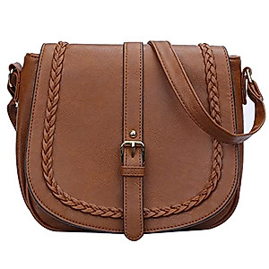 KKXIU Vintage Leather Flap Crossbody Bags for Women and Teen Girls Shoulder Purses (A-Brown)