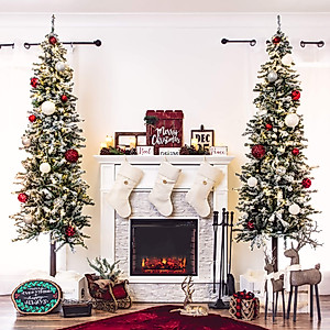 Best Choice Products 6ft Pre-Lit Slim Pencil Christmas Tree, Snow Flocked Hinged Artificial Alpine Holiday Decoration w/ 250 LED Lights, 700 Tips, Metal Stand