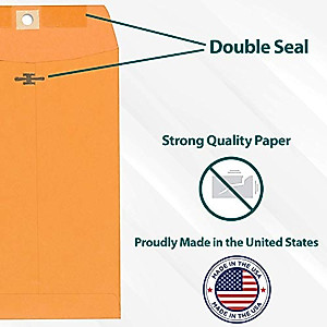 EnDoc 10 x 15 Clasp Envelopes - 100 Pack Brown Kraft Catalog Mailing Gummed Seal Envelope - 28lb Heavyweight 10x15 Inches Manila Envelopes for Home, Office, Business, Legal or School