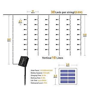 jar-owl Solar Curtain String Lights Waterproof 9.8FT*9.8FT 300 LED 8 Modes for Home /Garden /Patio Wedding /Christmas Party (Warm White)