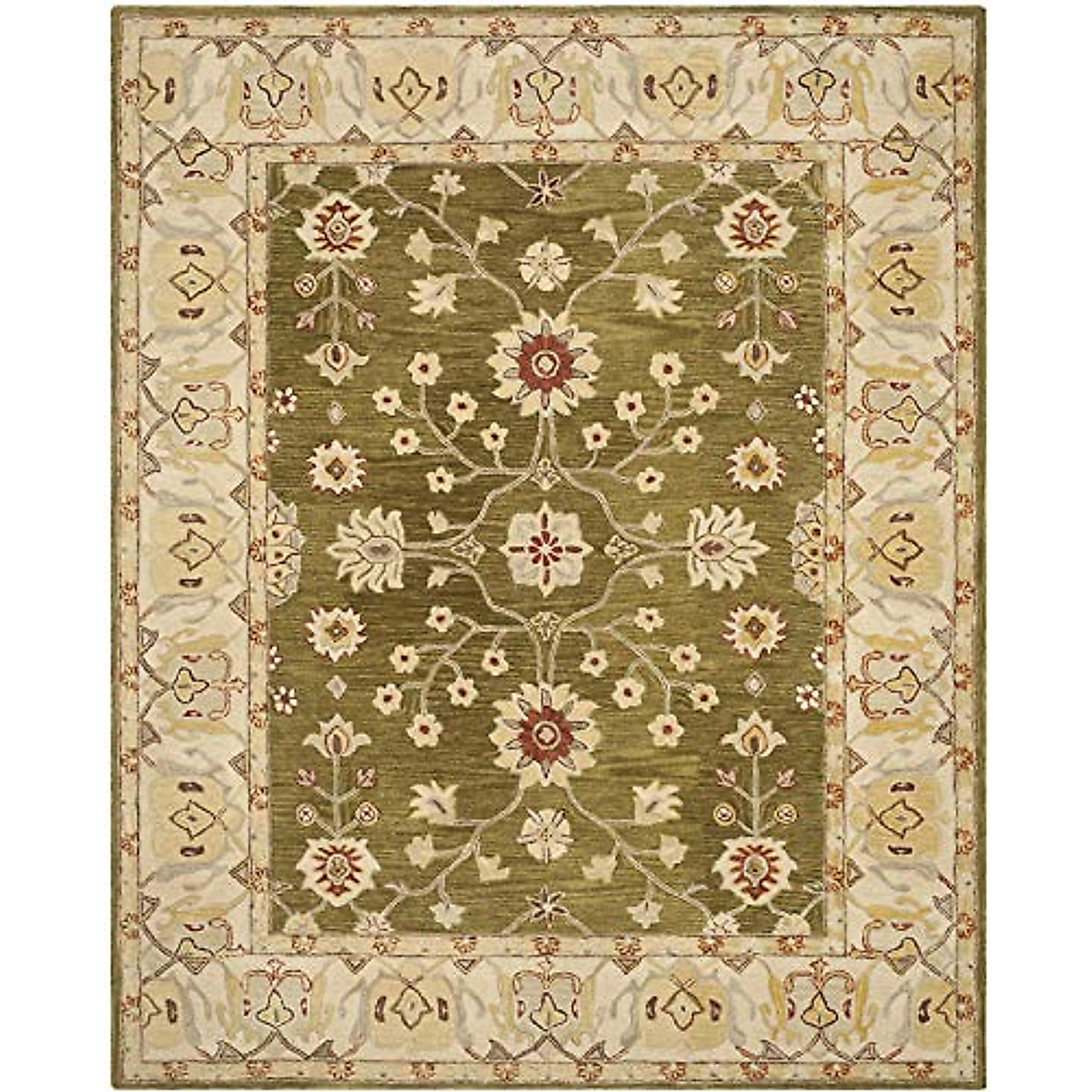 SAFAVIEH Anatolia Collection Area Rug - 8' x 10', Moss & Ivory, Handmade Traditional Oriental Wool, Ideal for High Traffic Areas in Living Room, Bedroom (AN562D)
