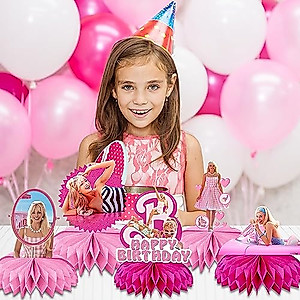 Pink Movie Birthday Party Decorations, 7Pcs Pink Girl Theme Party Centerpieces, Photo Booth Props, Cake Toppers, Party Supplies for Girls and Boys, Baby Show