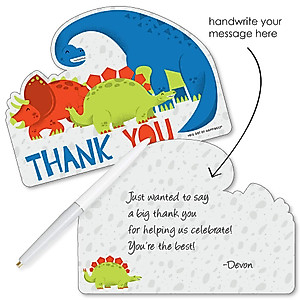 Big Dot of Happiness Roar Dinosaur - Shaped Cards - Dino Mite Baby Shower or Birthday Party Thank You Note with Envelopes - Set of 12