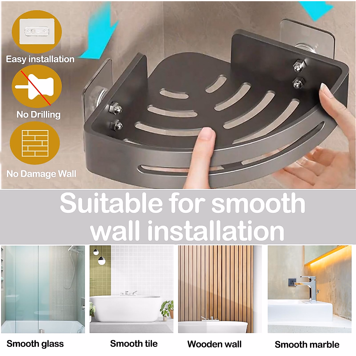 NAJIESUN Adhesive Shower Rack 3-Pack Large Capacity Rust-Proof Stainless Steel Bathroom Storage Rack, Toothpaste Storage Rack No Drilling Shelves (3-Piece Bathroom Storage Rack Set)