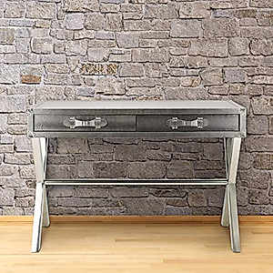 Empire Art Direct Leather Console Table, 44" x 16" x 32", Elegant Silver Faux Lizard Skin