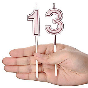 13th Birthday Candles Cake Numeral Candles Happy Birthday Cake Candles Topper Decoration for Birthday Wedding Anniversary Celebration Favor (Rose Gold)