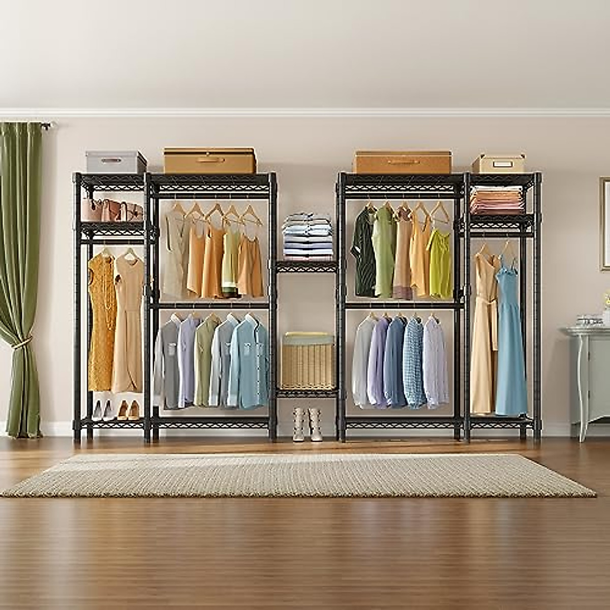 VIPEK V22S Garment Rack Heavy Duty Clothes Rack Large Portable Wardrobe Clothes Storage Organizer Closet with 6 Hang Rods & 8 Shelves - Extra Wide - 104.5" Lx16.5 Wx76.4 H, Max Load 1000lbs, Black