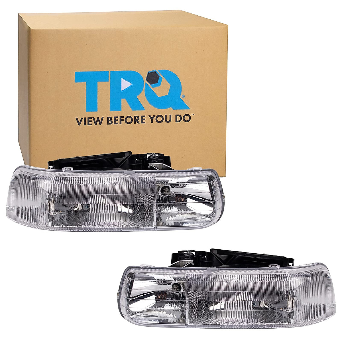 TRQ HLA95294 (2 Piece) OE Factory Style Replacement Headlights Assembly Set Driver and Passenger Side Compatible with 1999-2002 Chevrolet Silverado 1500 2500 01-02 Silverado 3500 00-06 Suburban Tahoe
